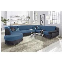 Wohnlandschaft Trendmanufaktur "Rondo 3, U-Form" Sofas Gr. B/H/T: 320cm x 85cm x 94cm, Luxus-Microfaser ALCAZAR-Struktur fein, Ottomane links, ohne Federkern, ohne Bettfunktion, schwarz (schwarz/petrol) mit Federkern, wahlweise Bettfunktion