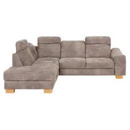 Ecksofa Home Affaire "Dundee L-Form" Sofas Gr. B/H/T: 263cm x 86cm x 219cm, Luxus-Microfaser Florence, Ottomane links, ohne Bettfunktion-ohne Stauraum-ohne Kopfteilverstellung, grau (grau, beige) wahlweise mit Kopfteilverstellung und zusätzlich Bettfunktion