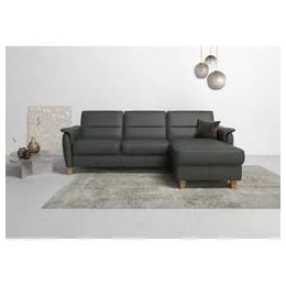 Ecksofa Home Affaire "Palmera L-Form" Sofas Gr. B/H/T: 244cm x 89cm x 163cm, NaturLEDER, Recamiere rechts, ohne Bettfunktion-ohne Bettkasten-Rücken mit Leder bezogen, grau (anthrazit) Federkern, wahlweise mit Bettfunktion und mitohne Bettkasten