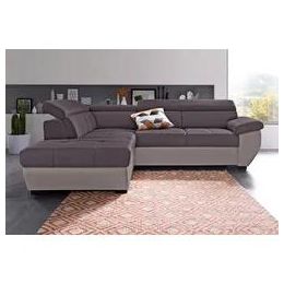 Ecksofa COTTA "Speedway L-Form" Sofas Gr. B/H/T: 262cm x 79cm x 102cm, Flachgewebe-Struktur, Ottomane links, ohne Bettfunktion-ohne Bettkasten-mit Kopfteilverstellung, beige (beige/braungrau) mit Kopfteilverstellung, wahlweise Bettfunktion und Bettkasten