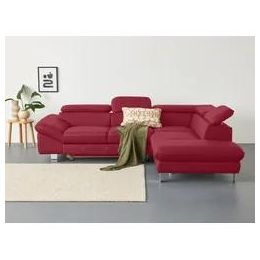 Ecksofa COTTA "Driver L-Form" Sofas Gr. B/H/T: 268cm x 73cm x 214cm, Flachgewebe fein TBB, Ottomane rechts, mit Kopfteilverstellung-ohne Bettfunktion und Bettkasten, rot (coral) mit Kopfteilverstellung, wahlweise Bettfunktion