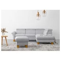 Ecksofa Home Affaire "Lindgren L-Form" Sofas Gr. B/H/T: 249 cm x 84 cm x 217 cm, Struktur, Ottomane rechts, mit Bettfunktion mit einklappbaren Rollen-mit Stauraum-mit Kopfteilverstellung-ohne TV-Funktion motorisch ohne Stauraum-ohne Federkern, silberfarben (silber) wahlweise mit TV-Funktion, Stauraum und Kopfteilverstellung