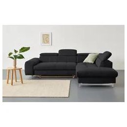 Ecksofa COTTA "Chef L-Form" Sofas Gr. B/H/T: 257cm x 72cm x 206cm, Feinstruktur, Ottomane rechts, mit Kopfteilverstellung-ohne Bettfunktion, schwarz mit Kopfteilverstellung, wahlweise Bettfunktion