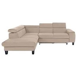 Ecksofa COTTA "Morven L-Form" Sofas Gr. B/H/T: 249cm x 75cm x 207cm, Flachgewebe, Ottomane links, ohne Bettfunktion-ohne Bettkasten-mit Ladestation-mit Kopfteilverstellung, beige (natural) Kopfteilverstellung, wahlweise mit Bettfunktion und Bettkasten