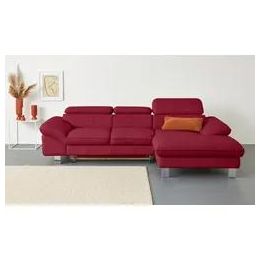 Ecksofa COTTA "Driver L-Form" Sofas Gr. B/H/T: 268cm x 73cm x 169cm, Flachgewebe fein TBB, Recamiere rechts, mit Kopfteilverstellung-ohne Bettfunktion und Bettkasten, rot (coral) mit Kopfteilverstellung, wahlweise Bettfunktion und Bettkasten