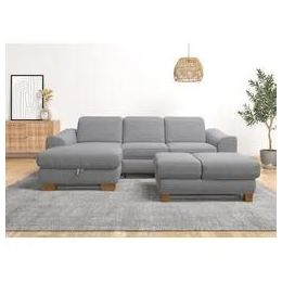 Ecksofa Home Affaire "Dundee L-Form" Sofas Gr. B/H/T: 264cm x 86cm x 170cm, Webstoff, Recamiere links, mit Bettfunktion-mit Kopfteilverstellung-mit Relaxfunktion, grau (steel) wahlweise mit Kopfteilverstellung und zusätzlich Bettfunktion