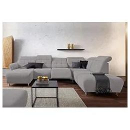 Wohnlandschaft Places of Style "Manhattan U-Form" Sofas Gr. B/H/T: 345cm x 102cm x 247cm, Struktur, Ottomane rechts, grau 2 Sitze mit elektrischer Relaxfunktion, verstellbare Armlehnen