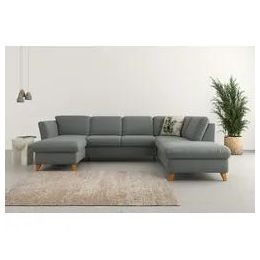 Wohnlandschaft Home Affaire "Trelleborg U-Form" Sofas Gr. B/H/T: 307cm x 86cm x 213cm, Chenille-Optik, Ottomane rechts, ohne Bettfunktion-ohne Stauraum, grau Federkern-Polsterung, wahlweise mit Bettfunktion und Stauraum