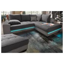 Ecksofa Inosign "Nikita II, L-Form" Sofas Gr. B/H/T: 240cm x 86cm x 190cm, Microfaser PRIMABELLE-Struktur, Ottomane rechts, belastbar bis 140kg-RGB-LED-Beleuchtung-mit Soundsystem, grau (anthrazit/dunkelgrau) Wahlweise mit Kaltschaum, EasyBett, Bettkasten