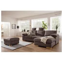 Ecksofa Home Affaire "Ventura L-Form" Sofas Gr. B/H/T: 277cm x 86cm x 172cm, Luxus-Microfaser, Recamiere rechts, ohne Bettfunktion, braun wahlweise mit Bettfunktion und BettfunktionBettkasten