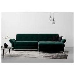 Ecksofa Inosign "Maredo L-Form" Sofas Gr. B/H/T: 284 cm x 89 cm x 179 cm, Samtoptik, mega-Recamiere rechts, ohne Kopfteilverstellung, ohne Armteilfunktion, grün (dunkelgrün) Federkern, wahlweise auch mit Kopfteil- und Armlehnverstellung