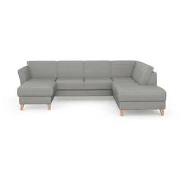 Sit & More Wohnlandschaft SIT & MORE "Visby U-Form" Sofas Gr. B/H/T: 303cm x 87cm x 213cm, Luxus-Microfaser Paris, Ottomane rechts, ohne Bettfunktion-ohne Stauraum, silberfarben (silber) wahlweise mit Bettfunktion und Stauraum, frei im Raum stellbar