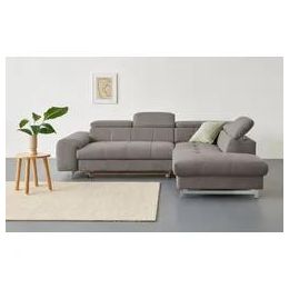 Ecksofa COTTA "Chef L-Form" Sofas Gr. B/H/T: 257cm x 72cm x 206cm, Feinstruktur, Ottomane rechts, mit Kopfteilverstellung-ohne Bettfunktion, grau (elephant) mit Kopfteilverstellung, wahlweise Bettfunktion