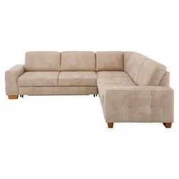 Ecksofa Home Affaire "Puccini L-Form" Sofas Gr. B/H/T: 276cm x 86cm x 271cm, Luxus-Microfaser Vintageoptik, mit Bettfunktion-mit Schubladen, beige mit Federkern, Sitztiefenverstellung, Kontrastnaht