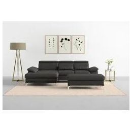 Sit & More Ecksofa SIT & MORE "Cabrio L-Form, mit Sitztiefenverstellung, Arm- und Kopfteilverstellung" Sofas Gr. B/H/T: 295cm x 87cm x 180cm, NaturLEDER, Recamiere links, mit Bettfunktion-mit Bettkasten, braun (mokka) 2 Nierenkissen, Federkern, optional Bettfunktion und Stauraum