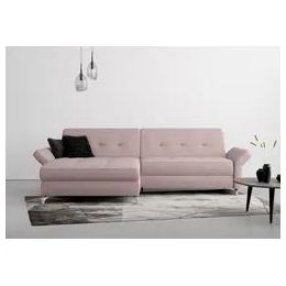 Ecksofa Inosign "Maredo L-Form" Sofas Gr. B/H/T: 284 cm x 89 cm x 179 cm, Chenille-Optik, mega-Recamiere links, mit Kopfteilverstellung und mit Armteilfunktion, rosa (rose) Federkern, wahlweise auch mit Kopfteil- und Armlehnverstellung