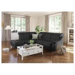 Ecksofa Home Affaire "Boston L-Form" Sofas Gr. B: 272cm, NaturLEDER, Ottomane links, mit Kopfteilverstellung-mit 2 motorischer Relaxfunktionen im 2sitzigen Sofaelement, schwarz Kopfteilverstellung an jeder Sitzfläche, wahlweise Relaxfunktion