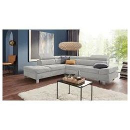 Ecksofa exxpo - SOFA FASHION "Fiji, L-Form" Sofas Gr. B/H/T: 272 cm x 98 cm x 232 cm, Webvelours, Ottomane links, Mit Bettfunktion, grau (hellgrau) mit Kopf- bzw. Rückenverstellung, wahlweise Bettfunktion