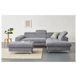 Ecksofa COTTA "Chef L-Form" Sofas Gr. B/H/T: 257cm x 72cm x 206cm, Feinstruktur, Ottomane rechts, mit Kopfteilverstellung-mit Bettfunktion, grau (stone) mit Kopfteilverstellung, wahlweise Bettfunktion