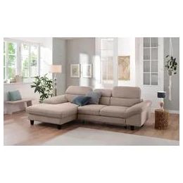 Ecksofa Home Affaire "Pilot L-Form" Sofas Gr. B/H/T: 268cm x 73cm x 108cm, Feinstruktur, Recamiere links, mit Kopfteilverstellung-mit Bettkasten-mit Bettfunktion, beige (sand) wahlweise mit Bettfunktion und Bettkasten