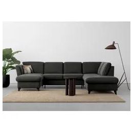 Wohnlandschaft Home Affaire "Trelleborg U-Form" Sofas Gr. B/H/T: 307 cm x 86 cm x 213 cm, Cord, Ottomane rechts, mit Bettfunktion-mit Stauraum, grau (anthrazit) wahlweise mit Bettfunktion und Bettkasten, inkl. Federkern-Polsterung