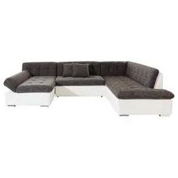 Wohnlandschaft Trendmanufaktur "Reggae modern und bequem, aktueller Materialmix, U-Form" Sofas Gr. B/H/T: 298cm x 78cm x 94cm, Kunstleder SOFTLUX-Struktur, Recamiere links, ohne Bettfunktion, grau (weiß/anthrazit) inkl. verstellbare Armlehne, wahlweise mit Bettfunktion