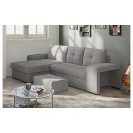 Ecksofa COTTA "Mattina L-Form" Sofas Gr. B/H/T: 268cm x 73cm x 156cm, Chenille-Struktur, Recamiere links, ohne Bettfunktion und Bettkasten, grau inkl. Hocker, wahlweise mit Bettfunktion und Bettkasten