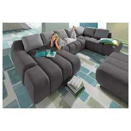 Wohnlandschaft Inosign "Bono U-Form" Sofas Gr. B/H/T: 360cm x 90cm x 214cm, Samtstoff, Recamiere links, ohne Bettfunktion, grau (fango, grau) wahlweise mit Bettfunktion