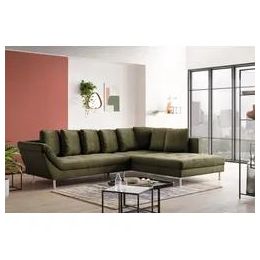 Ecksofa exxpo - SOFA FASHION "Laconi, extravagantes Designsofa mit tollem Sitzkomfort, L-Form" Sofas Gr. B/H/T: 326cm x 93cm x 224cm, Microvelours, Recamiere rechts, grün (olive) in hochwertiger Detailverarbeitung, bequeme Armlehne, hoher Fuß