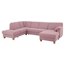 Wohnlandschaft Home Affaire "Belfort U-Form" Sofas Gr. B/H/T: 314cm x 88cm x 91cm, Struktur fein, Ottomane links, ohne Bettfunktion, rosa (altrosa) mit Federkern, wahlweise Bettfunktion und Stauraum