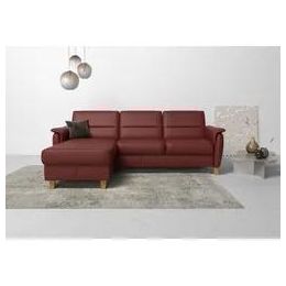 Ecksofa Home Affaire "Palmera L-Form" Sofas Gr. B/H/T: 244cm x 89cm x 163cm, NaturLEDER, Recamiere links, ohne Bettfunktion-ohne Bettkasten, rot (merlot) Federkern, wahlweise mit Bettfunktion und mitohne Bettkasten