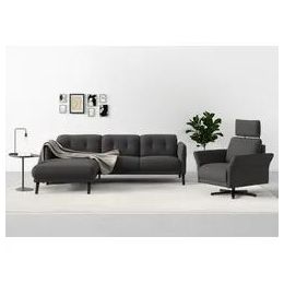 Sit & More Ecksofa SIT & MORE "Scandia L-Form" Sofas Gr. B/H/T: 269cm x 82cm x 183cm, Luxus-Microfaser Euphoria, Recamiere links, Ohne Kopfteilverstellung-Ohne Armteilfunktion-Mit schwarzen matten Metallfüßen, grau (fango) Wahlweise mit Kopfteilverstellung und Armteilfunktion