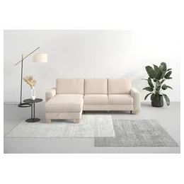 Ecksofa Home Affaire "Summer L-Form" Sofas Gr. B/H/T: 249 cm x 91 cm x 164 cm, Breitcord, Recamiere links, mit Bettfunktion-mit Bettkasten-ohne Federkern, beige (creme) mit Recamiere, oder ohne Bettfunktion und Bettkasten, Cord-Bezug