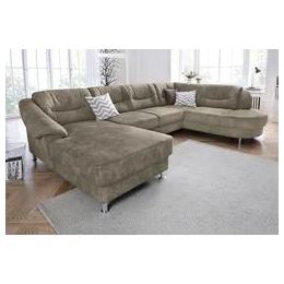 Sit & More Wohnlandschaft SIT & MORE "Salsa U-Form" Sofas Gr. B/H/T: 333cm x 86cm x 205cm, Microfaser, Recamiere links, mit Bettfunktion, grau (taupe) mit Federkern, wahlweise Bettfunktion