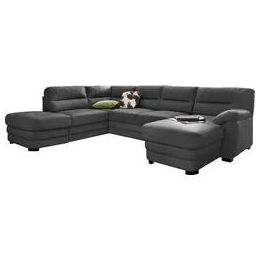 Wohnlandschaft COTTA "Royale U-Form" Sofas Gr. B/H/T: 316cm x 90cm x 93cm, NaturLEDER, Ottomane links, ohne Bettfunktion, schwarz wahlweise mit Bettfunktion