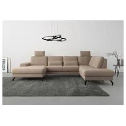 Sit & More Wohnlandschaft SIT&MORE "Cinturo U-Form" Sofas Gr. B/H/T: 345 cm x 88 cm x 226 cm, Soft clean, mega-Recamiere links, inklusive Sitztiefenverstellung-inklusive Federkern, grau (taupe) inklusive Sitztiefenverstellung und Federkern, Sitzhöhe 45 cm