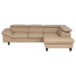 Ecksofa Home Affaire "Pilot L-Form" Sofas Gr. B/H/T: 266cm x 73cm x 108cm, NaturLEDER, Ottomane rechts, mit Kopfteilverstellung-mit Bettfunktion-mit Bettkasten, braun (cappuccino)