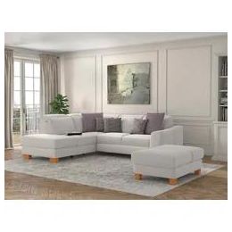 Sit & More Ecksofa SIT & MORE "Dundee L-Form" Sofas Gr. B/H/T: 263cm x 86cm x 219cm, Struktur weich, Ottomane links, ohne Kopfteilverstellung-ohne Bettfunktion-ohne Stauraum, silberfarben (silber) mit Federkern und Massivholzfüßen, wahlweise Kopfteilverstellung