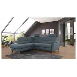 Ecksofa Home Affaire "Palmera L-Form" Sofas Gr. B/H/T: 236 cm x 89 cm x 212 cm, Struktur weich, Ottomane links, mit Bettfunktion-ohne Bettkasten, blau (blaugrau) Federkern, wahlweise mit Bettfunktion und mitohne Stauraum