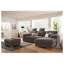 Ecksofa Home Affaire "Ventura L-Form", braun (espresso), B:277cm H:86cm T:172cm, Luxus-Microfaser in Lederoptik (100% Polyester), Struktur (100% Polyester), Luxus-Microfaser (90% Polyester, 10% Polyamid), Sofas, wahlweise mit Bettfunktion und Bettfunktion/Bettkasten