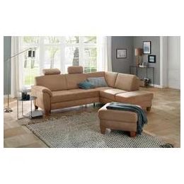 Ecksofa Home Affaire "Alta L-Form", braun, B:250cm H:89cm T:201cm, Struktur ( 100% Polyester), Struktur fein ( 100% Polyester), Luxus-Microfaser ALTARA NUBUCK (100% Polyester), Sofas, mit Federkern und Kontrastnaht, Füße Buche eichefarben