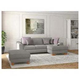 Sit & More Ecksofa SIT & MORE "Dundee L-Form" Sofas Gr. B/H/T: 264cm x 86cm x 175cm, Luxus-Microfaser Paris, Recamiere rechts, ohne Kopfteilverstellung-ohne Bettfunktion-ohne Bettkasten, weiß (silber) mit Federkern und Massivholzfüßen, wahlweise Kopfteilverstellung