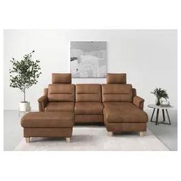 Sit & More Ecksofa SIT & MORE "Farö L-Form" Sofas Gr. B/H/T: 234cm x 90cm x 168cm, Microfaser, Recamiere rechts, mit Bettfunktion-mit Bettkasten, braun (cognac) inklusive Federkern, wahlweise mit Bettfunktion und Bettkasten