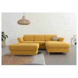 Sit & More Ecksofa SIT&MORE "Apulia L-Form" Sofas Gr. B/H/T: 250 cm x 78 cm x 185 cm, Struktur weich, Recamiere rechts, ohne Bettfunktion-ohne Bettkasten-mit Armteilverstellung-mit Kopfteilverstellung, gelb (mustard) wahlweise Bettfunktion, Bettkasten und Kopf- Armteilverstellung