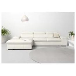 Ecksofa Home Affaire "Alberto L-Form" Sofas Gr. B/H/T: 286cm x 73cm x 174cm, NaturLEDER, Recamiere links, mit Bettfunktion-Bett mit Stoff bezogen, weiß (altweiß) wahlweise mit Bettfunktion, inkl. Kopfteilverstellung, Recamiere