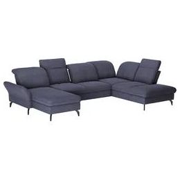 Sit & More Wohnlandschaft SIT & MORE "Leandro U-Form" Sofas Gr. B/H/T: 363cm x 88cm x 242cm, Struktur weich, Ottomane rechts, mit Sitztiefenverstellung-mit Kopfteilverstellung-mit Armlehnfunktion-mit Bettfunktion-mit Bettkasten, blau (tiefblau) Wahlweise mit Bett-, Kopfteil - und Armlehnfunktion, sowie Bettkasten