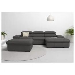 Ecksofa Home Affaire "Alberto L-Form" Sofas Gr. B/H/T: 286cm x 73cm x 174cm, NaturLEDER, Recamiere rechts, mit Bettfunktion, braun (mokka) mit Kopfteilverstellung, wahlweise Bettfunktion