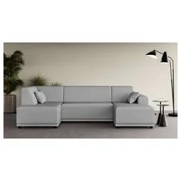 Wohnlandschaft Home Affaire "TAMMO" Sofas Gr. B/H/T: 296 cm x 80 cm x 162 cm, Struktur, Recamiere rechts, grau (hellgrau) U-Form