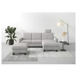 Ecksofa Home Affaire "Summer L-Form" Sofas Gr. B/H/T: 249 cm x 91 cm x 164 cm, Feincord, Recamiere rechts, mit Bettfunktion-mit Bettkasten-ohne Federkern, silberfarben (silber) mit Recamiere, oder ohne Bettfunktion und Bettkasten, Cord-Bezug