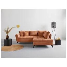 Ecksofa Inosign "Lörby L-Form" Sofas Gr. B/H/T: 224 cm x 90 cm x 191 cm, Feincord, Ottomane rechts, Feincord, orange (terra) auch mit Aqua clean-Bezug, feine Steppung im Sitzbereich, lose Kissen